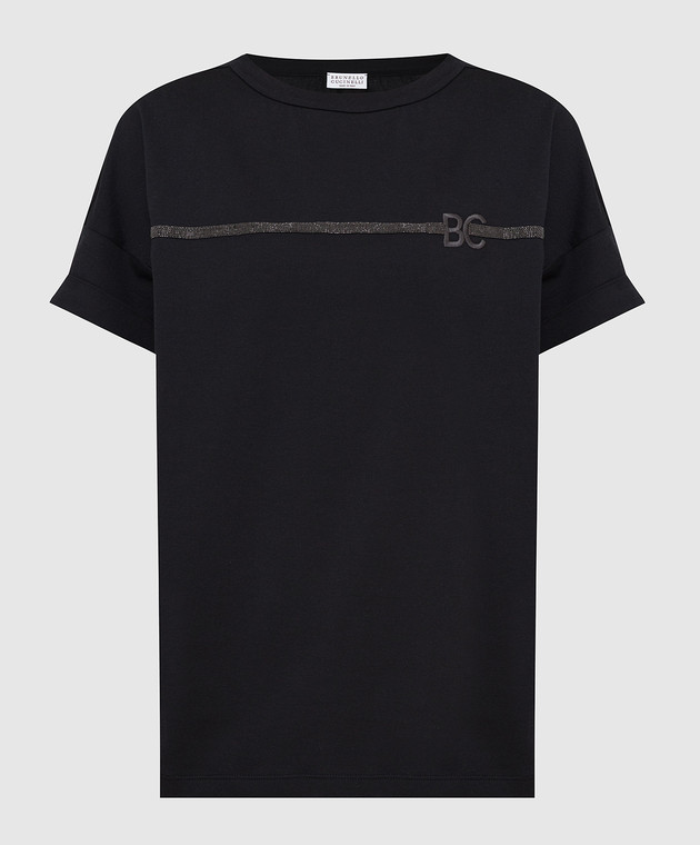Brunello Cucinelli - Black T-shirt with chains and monogram M0A45BN408 ...