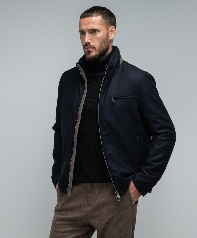 Enrico Mandelli - Blue logo wool and cashmere jacket A7T7203821 - shop ...