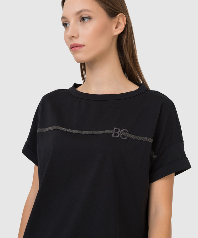 Brunello Cucinelli - Black T-shirt with chains and monogram M0A45BN408 ...