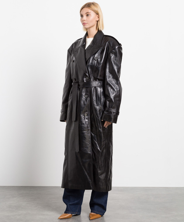 Magda Butrym - Black double-breasted leather trench coat 239722 - shop with European delivery at ...