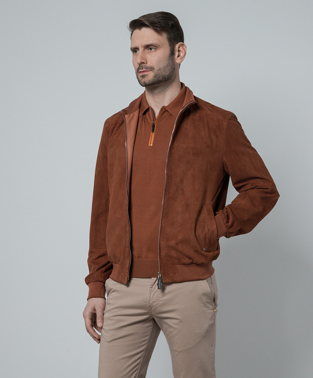 Stefano Ricci - Brown leather jacket with metal logo perforation ...
