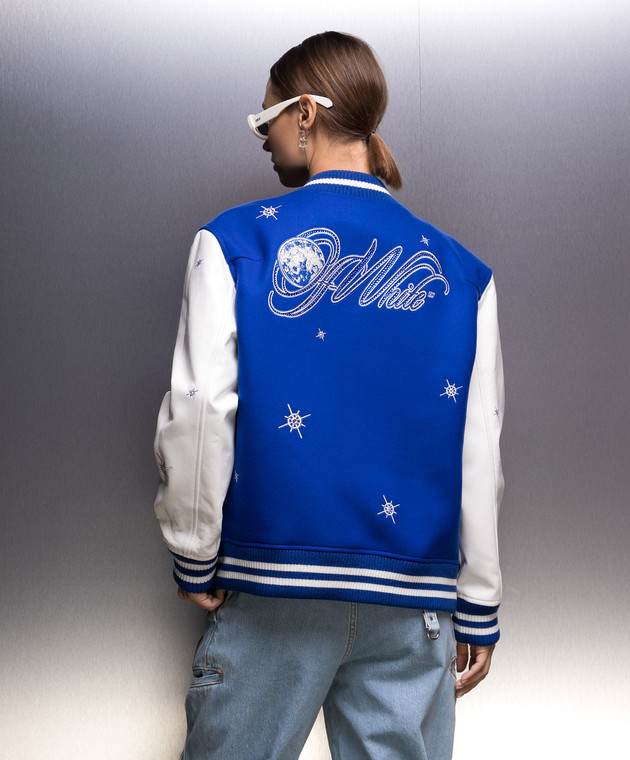Off-White - Blue Bling Stars Varsity Bomber Jacket With Patches And ...