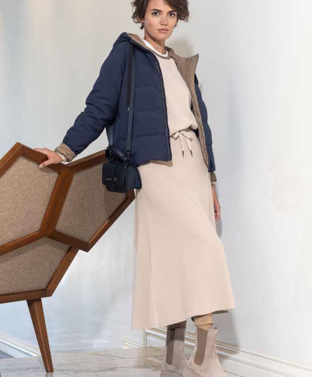 Brunello Cucinelli - Blue down jacket with monil chain MH5732831P ...