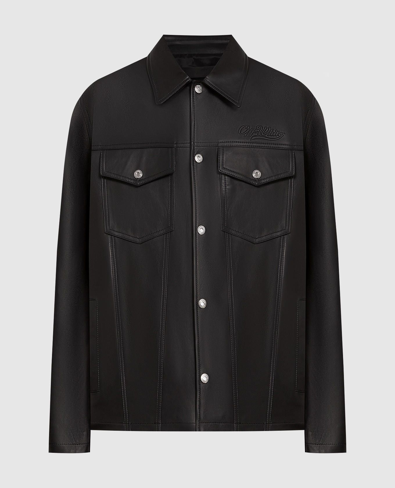 Off-White - Black leather jacket with logo OMJE006S23LEA001 - shop with ...