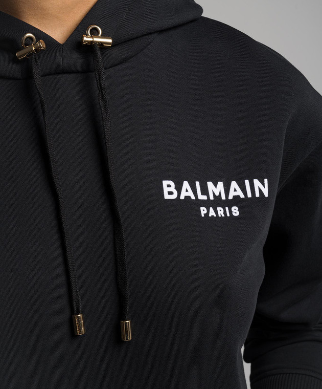 Balmain - Zwarte hoodie met logo-structuur CF1JP040BB01 - Online kopen ...