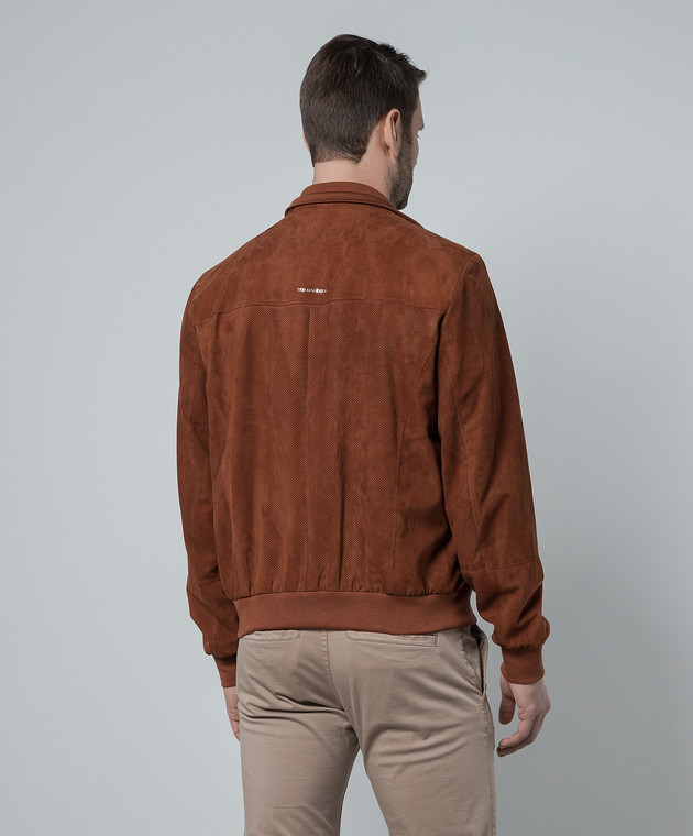 Stefano Ricci - Brown leather jacket with metal logo perforation ...