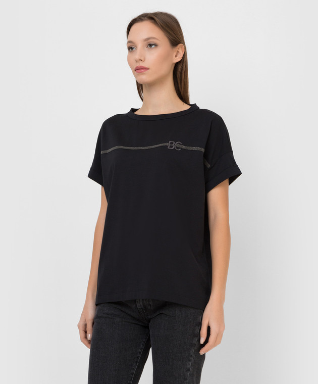 Brunello Cucinelli - Black T-shirt with chains and monogram M0A45BN408 ...