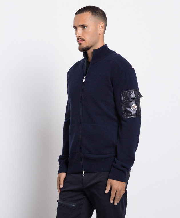Moncler - Blue wool cardigan with logo 9B00012M1241 - shop Moncler - Blue wool cardigan with logo 9B00012M1241 - shop