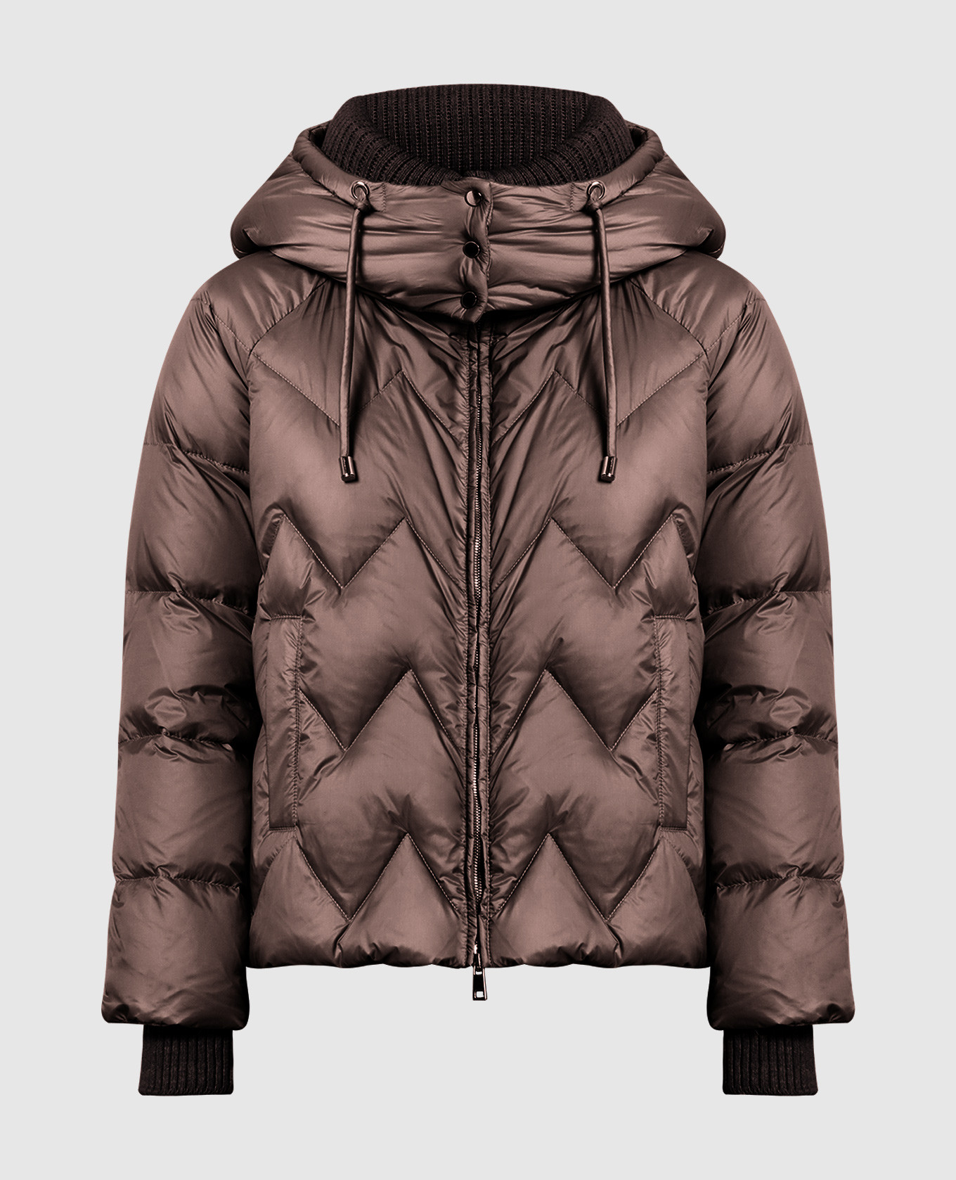 Stilnology - Brown Coffee Down Jacket with Curly Stitch 55T513 - shop ...