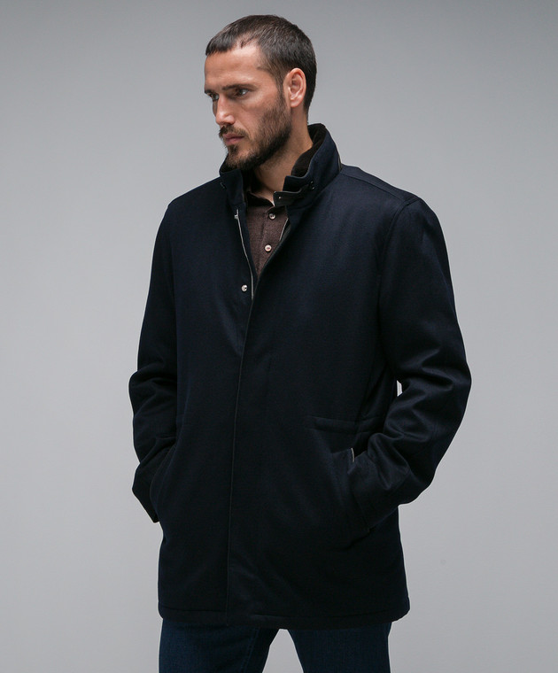 Enrico Mandelli - Blue cashmere jacket with mink fur A7P7404820 - shop ...