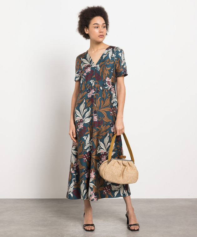 Max Mara - Blue paola midi dress made of silk with a floral print PAOLA ...