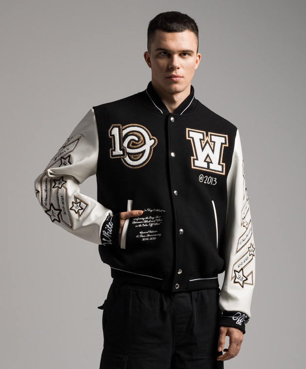Off-White - Black Logic bomber jacket with archival symbols from a ...