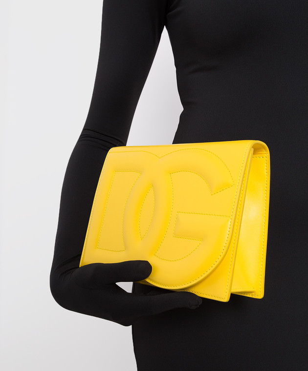 Dolce&Gabbana - Dg Logo Yellow Leather Crossbody Bag with Textured Logo ...