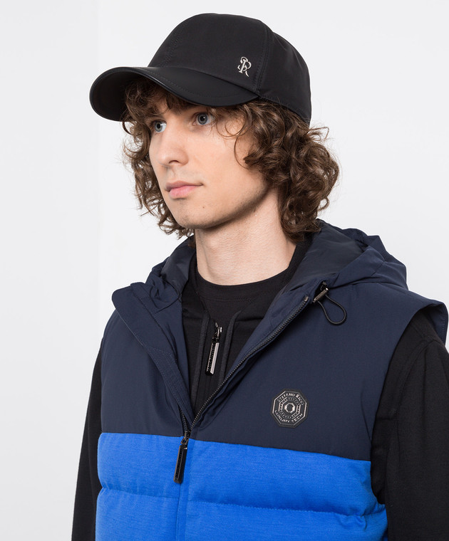 Stefano Ricci - Black leather and silk cap with metal logo ...