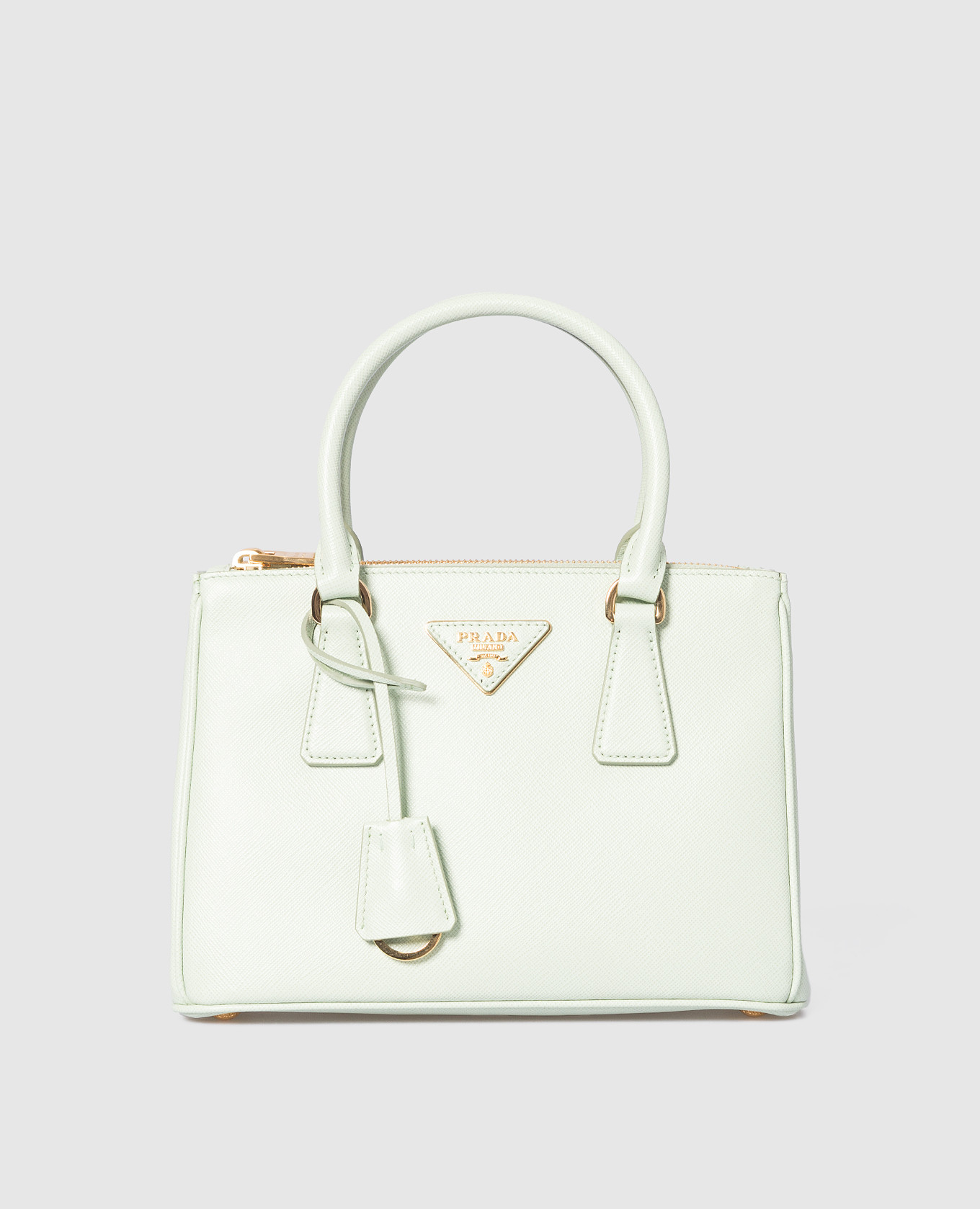 Prada - Mint leather bowler bag with logo 1BA896NZV - shop with ...