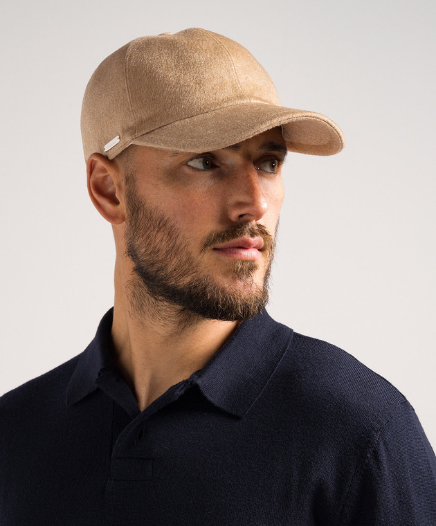 Enrico Mandelli - Brown cashmere cap with metallic logo CAP4014816 ...