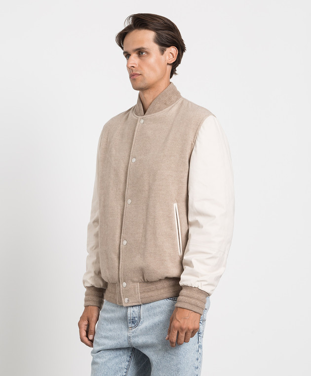 Brunello Cucinelli Beige Cashmere And Leather Bomber Jacket Mt4971882