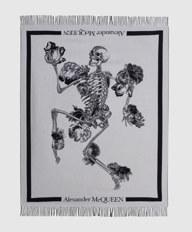 Alexander McQueen - Skeleton Bloom gray stole in wool and cashmere with ...