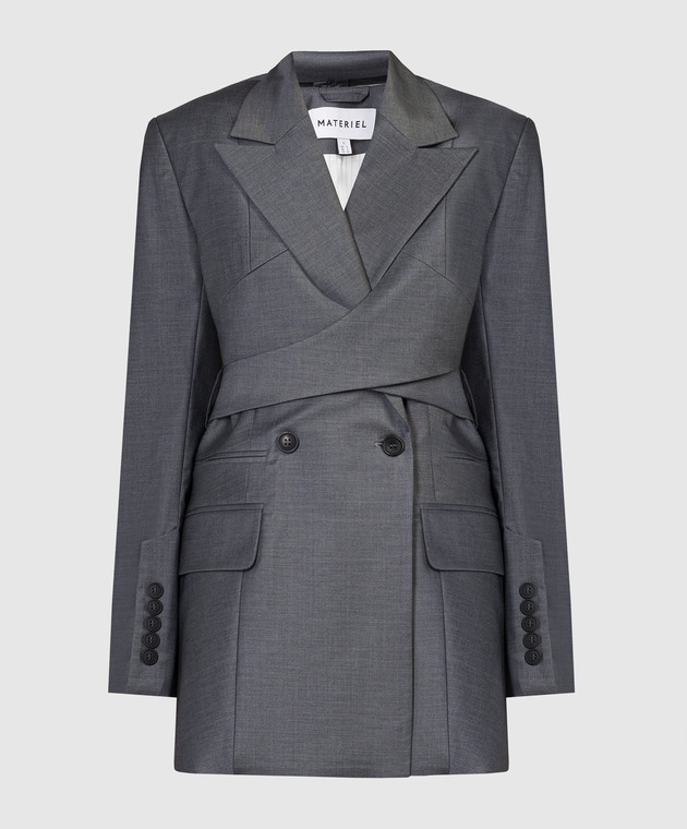 Materiel - Gray double-breasted transformer jacket with wool ...