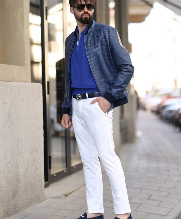 Stefano Ricci - Dark blue bomber jacket made of lambskin and crocodile ...