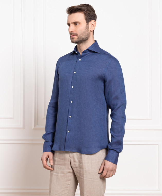 Enrico Mandelli - Blue linen shirt MAESTR5141 - shop with European ...