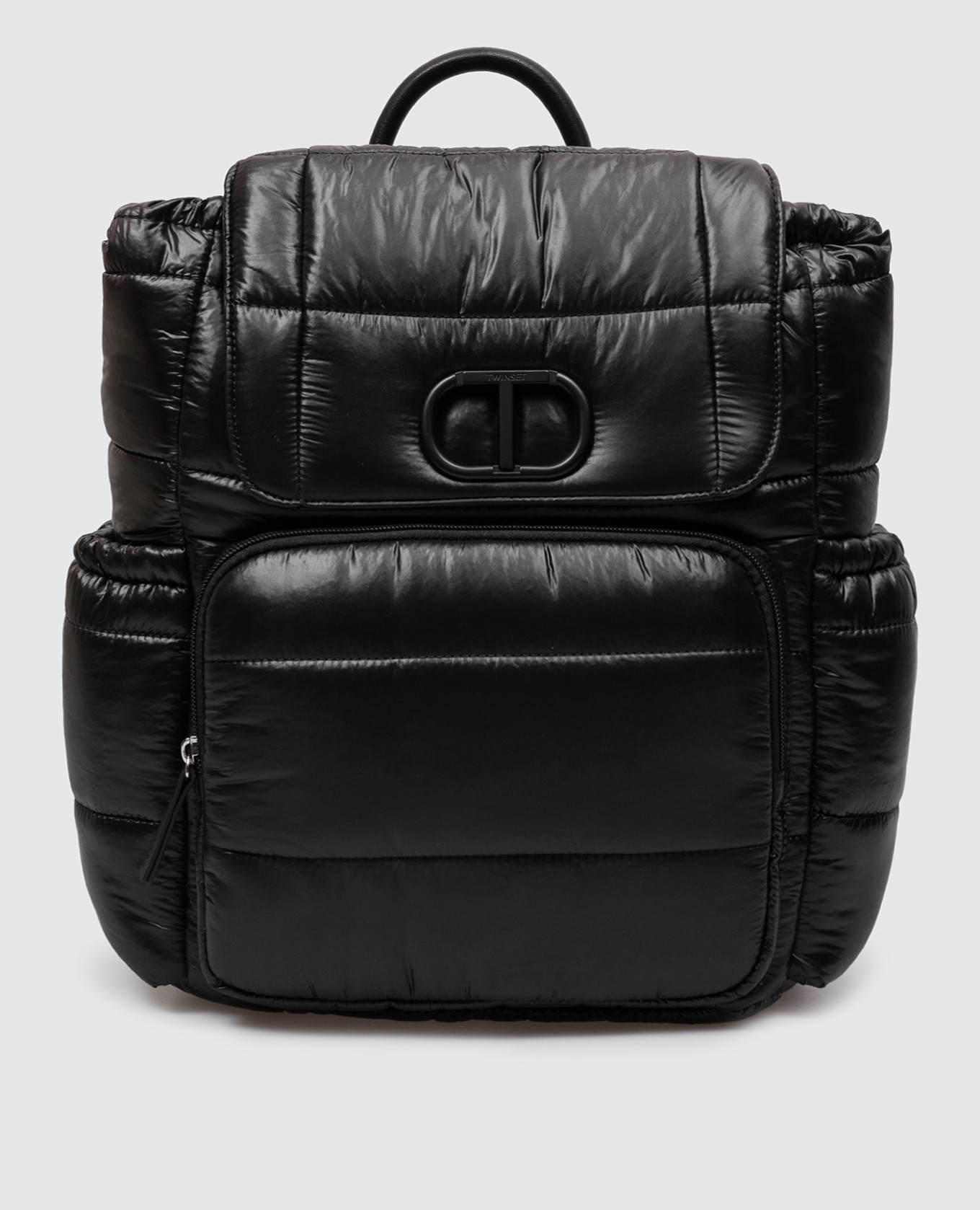 Twinset - Black quilted backpack with metal Oval T logo 232TD8152 ...