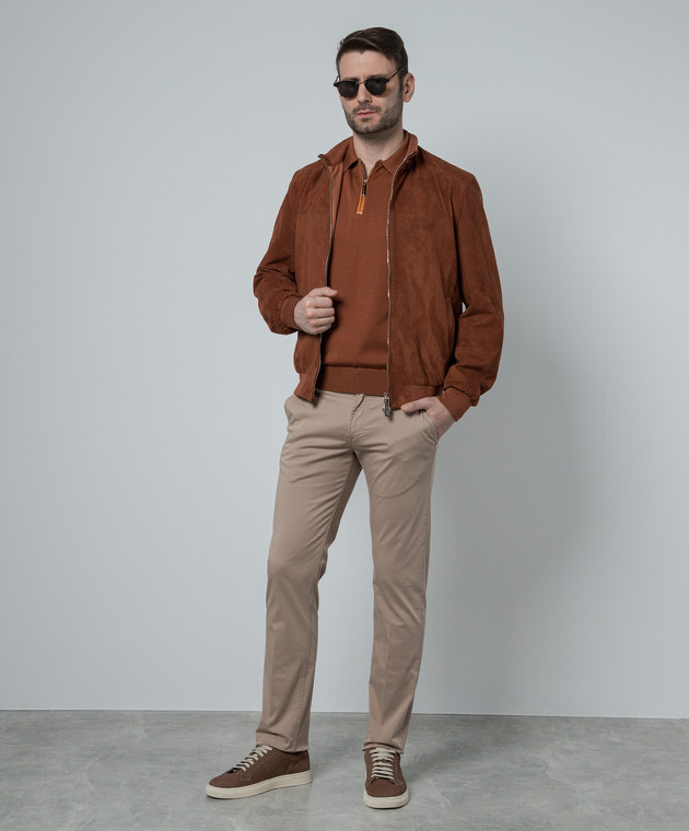 Stefano Ricci - Brown leather jacket with metal logo perforation ...