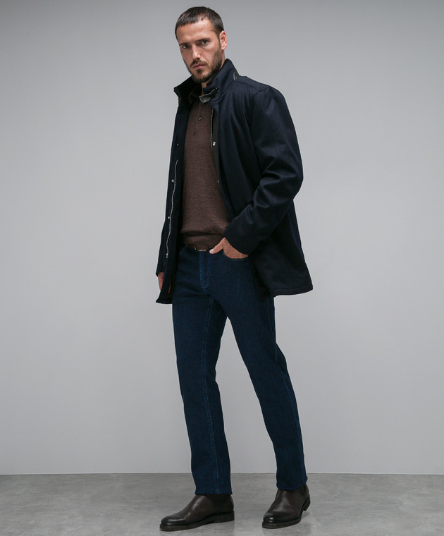 Enrico Mandelli - Blue cashmere jacket with mink fur A7P7404820 - shop ...