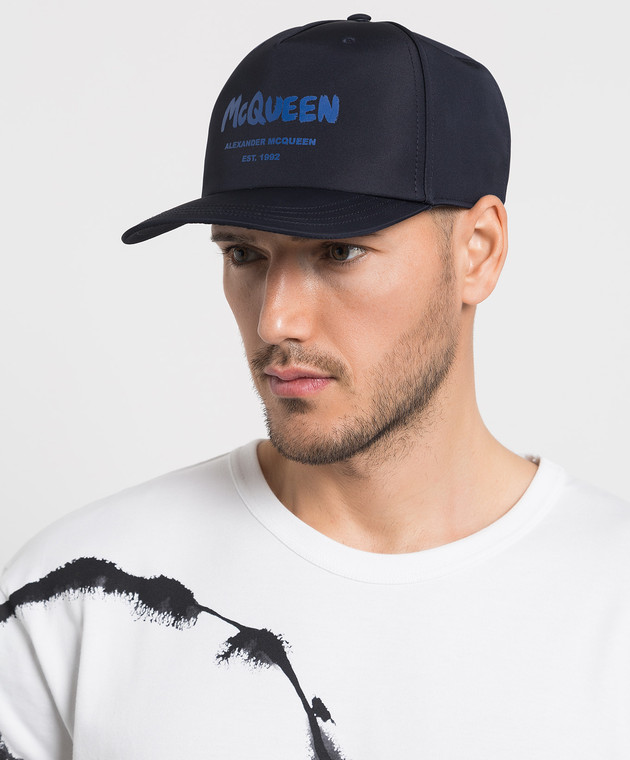 Alexander McQueen - Blue cap with McQueen Graffiti print 6677784404Q ...