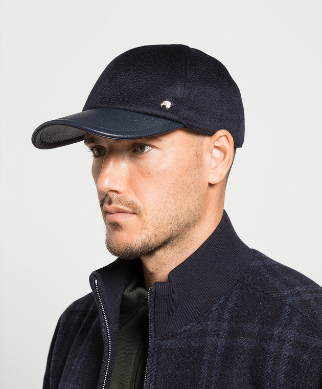 Stefano Ricci - Blue combined cashmere and leather cap MCV14SK03ECO60HC ...