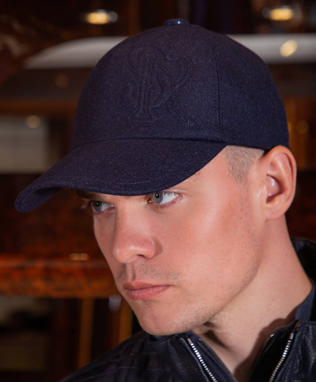 Stefano Ricci - Blue wool and cashmere cap with logo MCV140006EMA0020 ...
