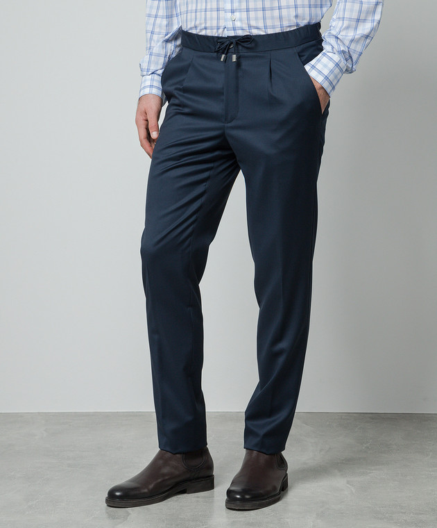 Enrico Mandelli - Blue wool trousers with logo engraving GYM02B4531 ...