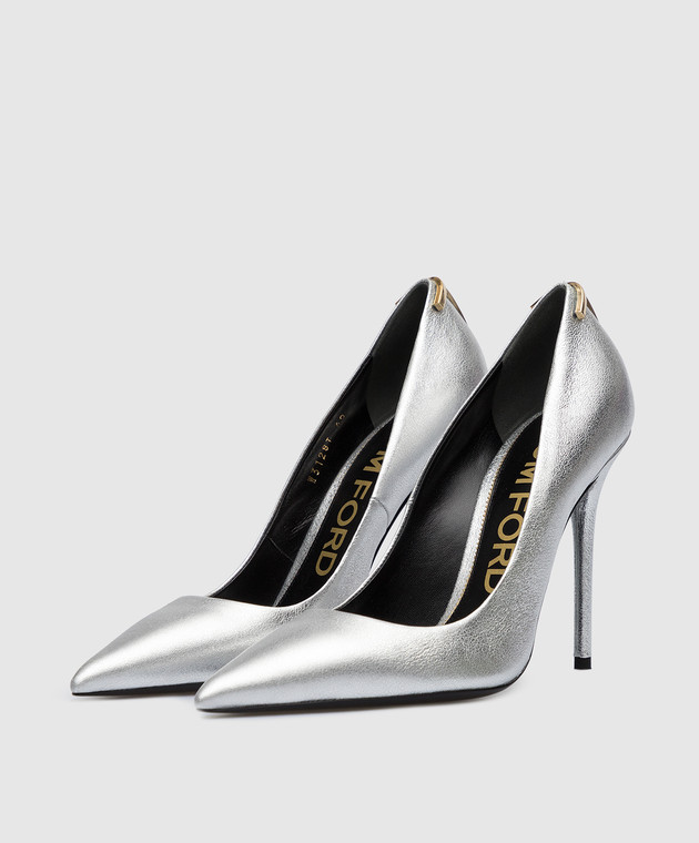 Tom Ford - Silver ICONIC T pumps in leather W3128TLSP014 - shop with ...
