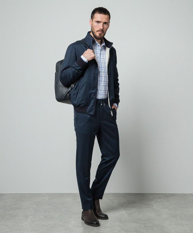 Enrico Mandelli - Blue wool trousers with logo engraving GYM02B4531 ...