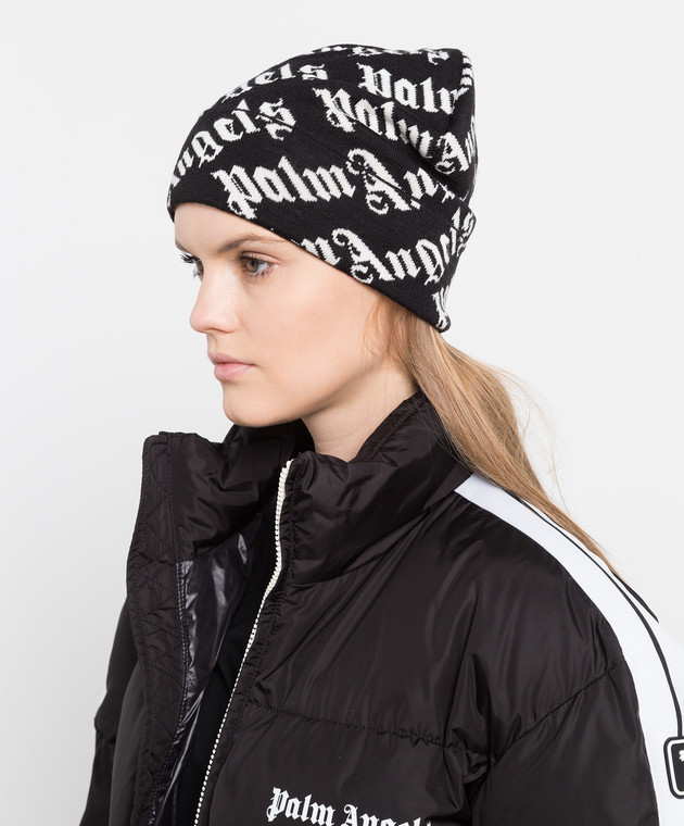 Palm Angels - Black cap in a contrasting logo pattern PWLC010F22KNI001 ...