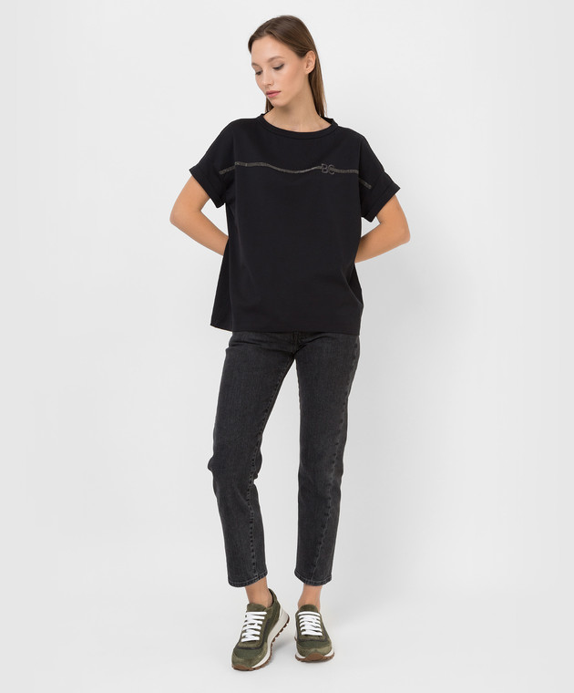Brunello Cucinelli - Black T-shirt with chains and monogram M0A45BN408 ...
