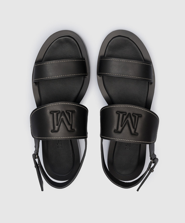 Max Mara - Black leather sandals with embossed logo DIANA - shop with ...